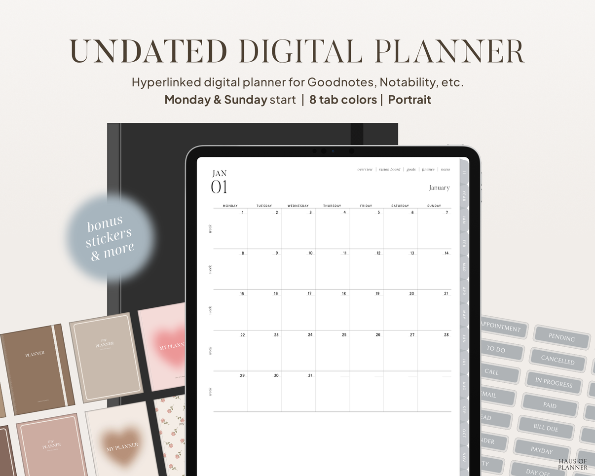 Undated Digital Planner | Portrait – Haus of Planner