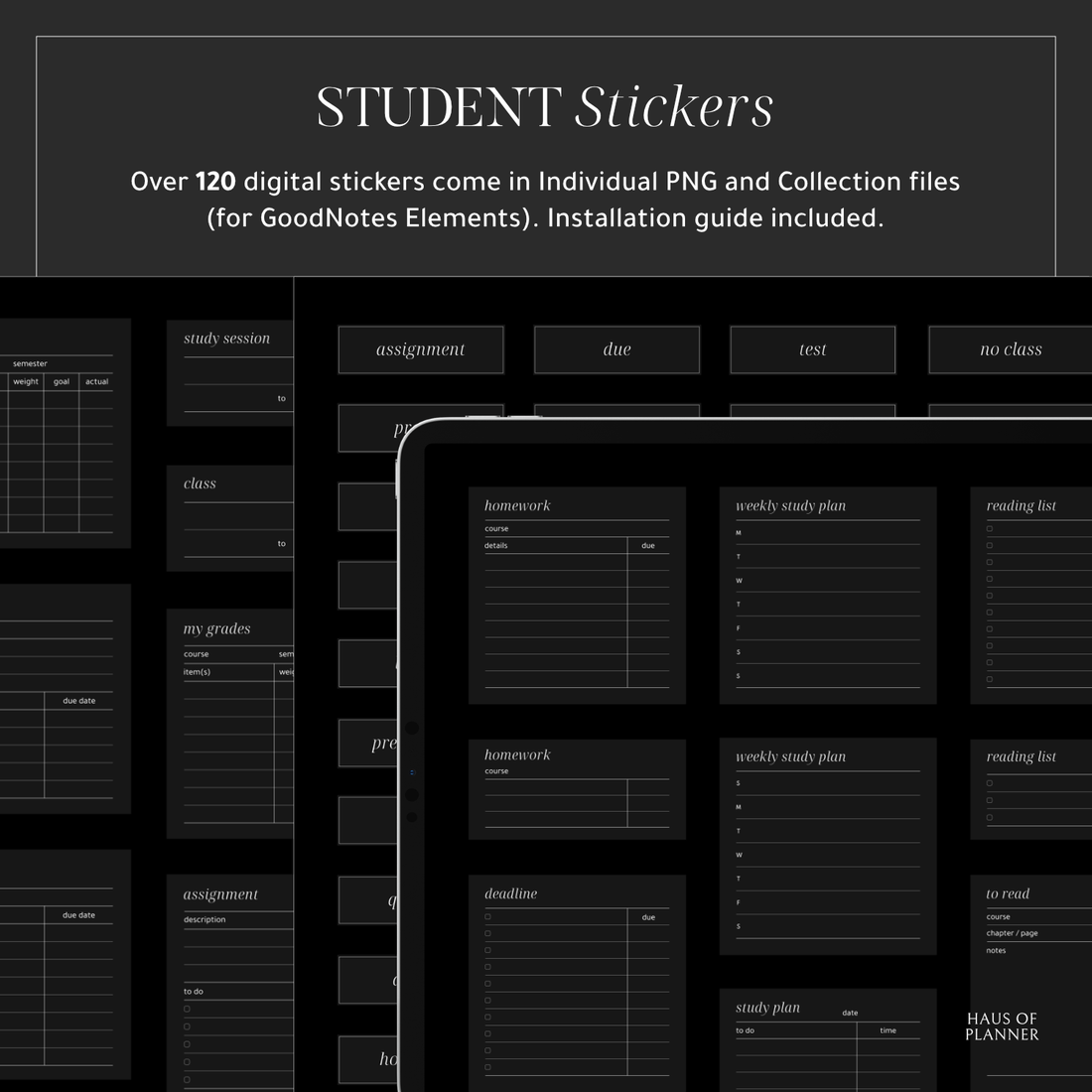 Student Digital Stickers | Dark Mode – Haus of Planner